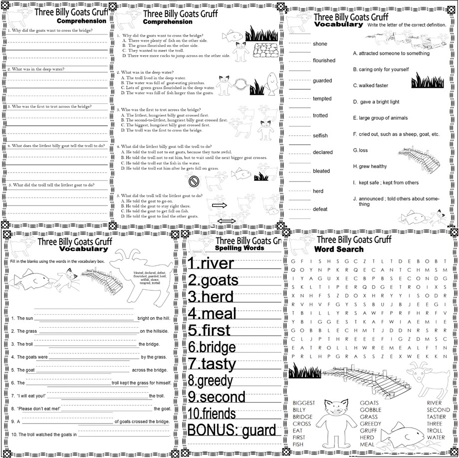 The Three Billy Goats Gruff Book Companion Reading Comprehension | Made ...