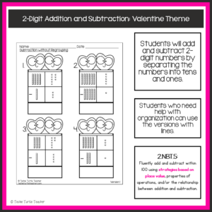 2-Digit Addition & Subtraction Using Base Ten Blocks - Valentine's Day ...