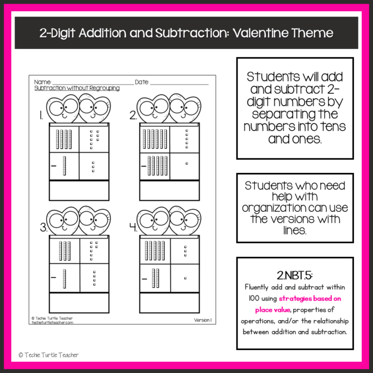 Valentine's Day 2-Digit Addition & Subtraction Using Base Ten Blocks ...