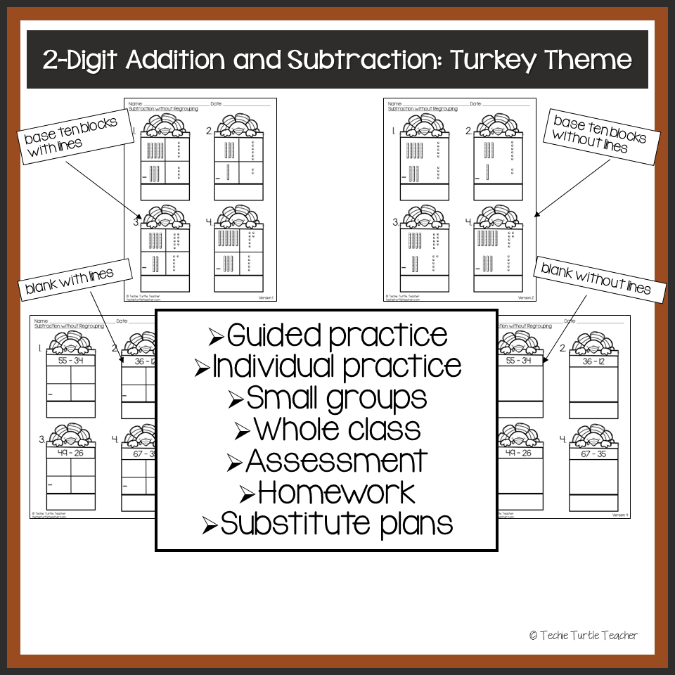 2-Digit Addition & Subtraction Using Base Ten Blocks - Turkey ...