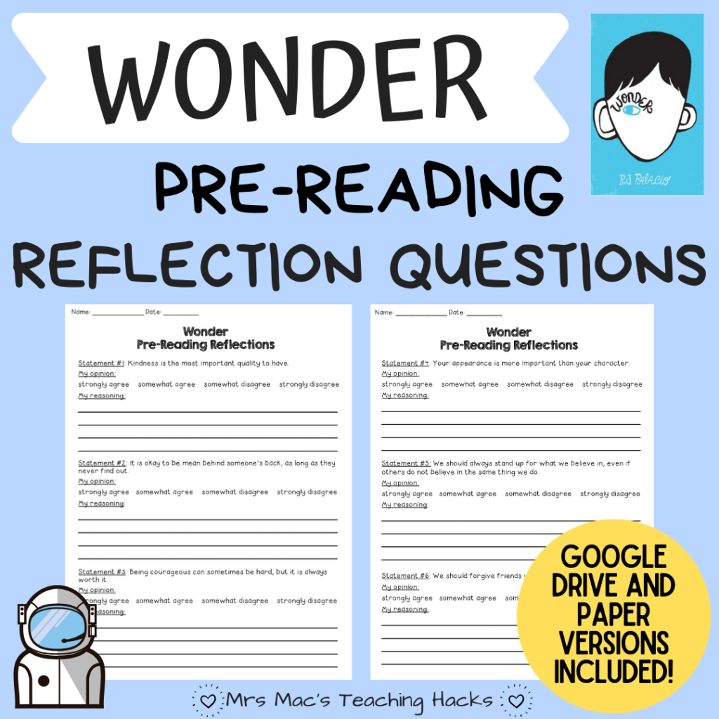 Wonder Pre-Reading Reflections | Made By Teachers