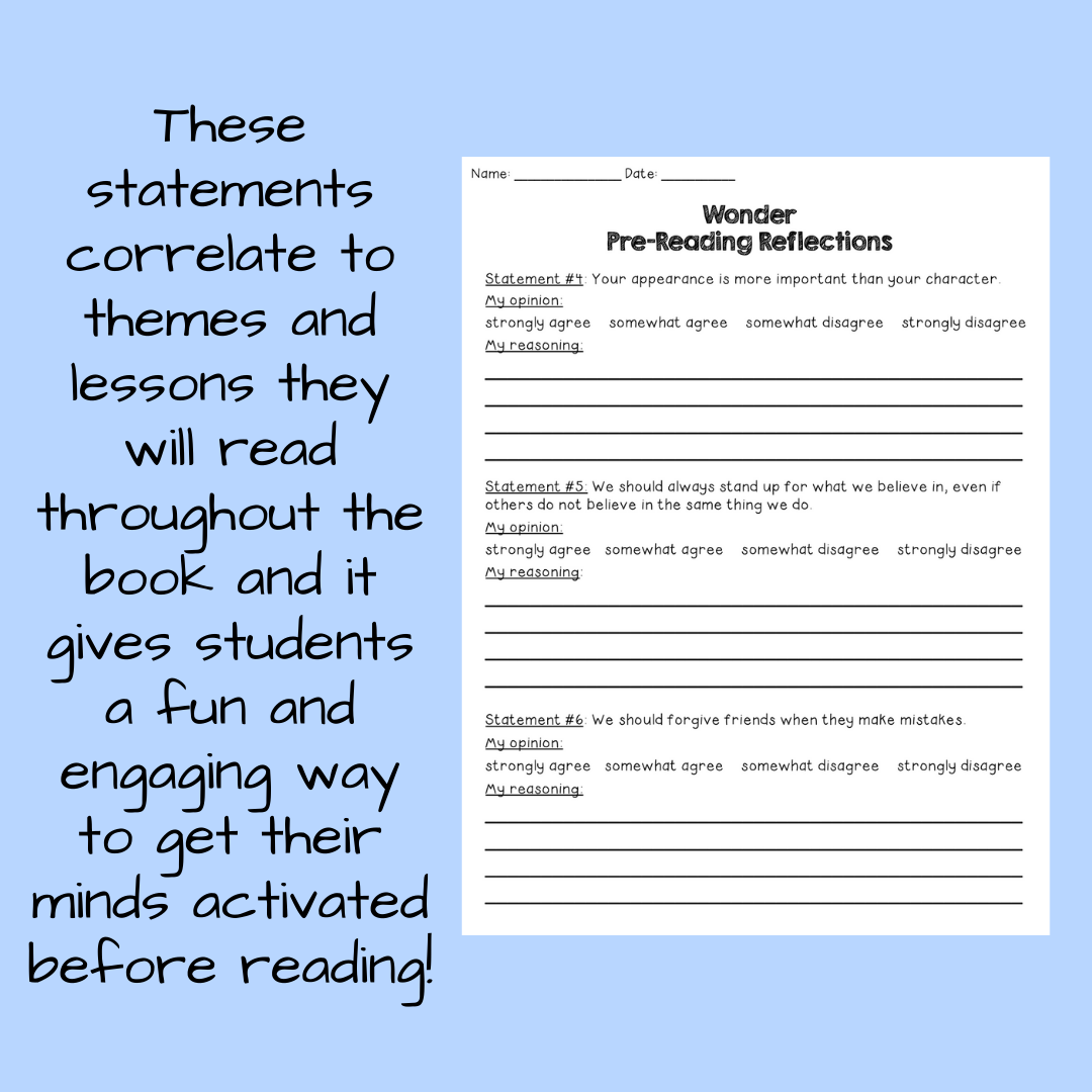 Wonder Pre-Reading Reflections | Made By Teachers
