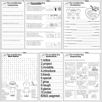 The Invisible Boy Book Companion Reading Comprehension | Made By Teachers