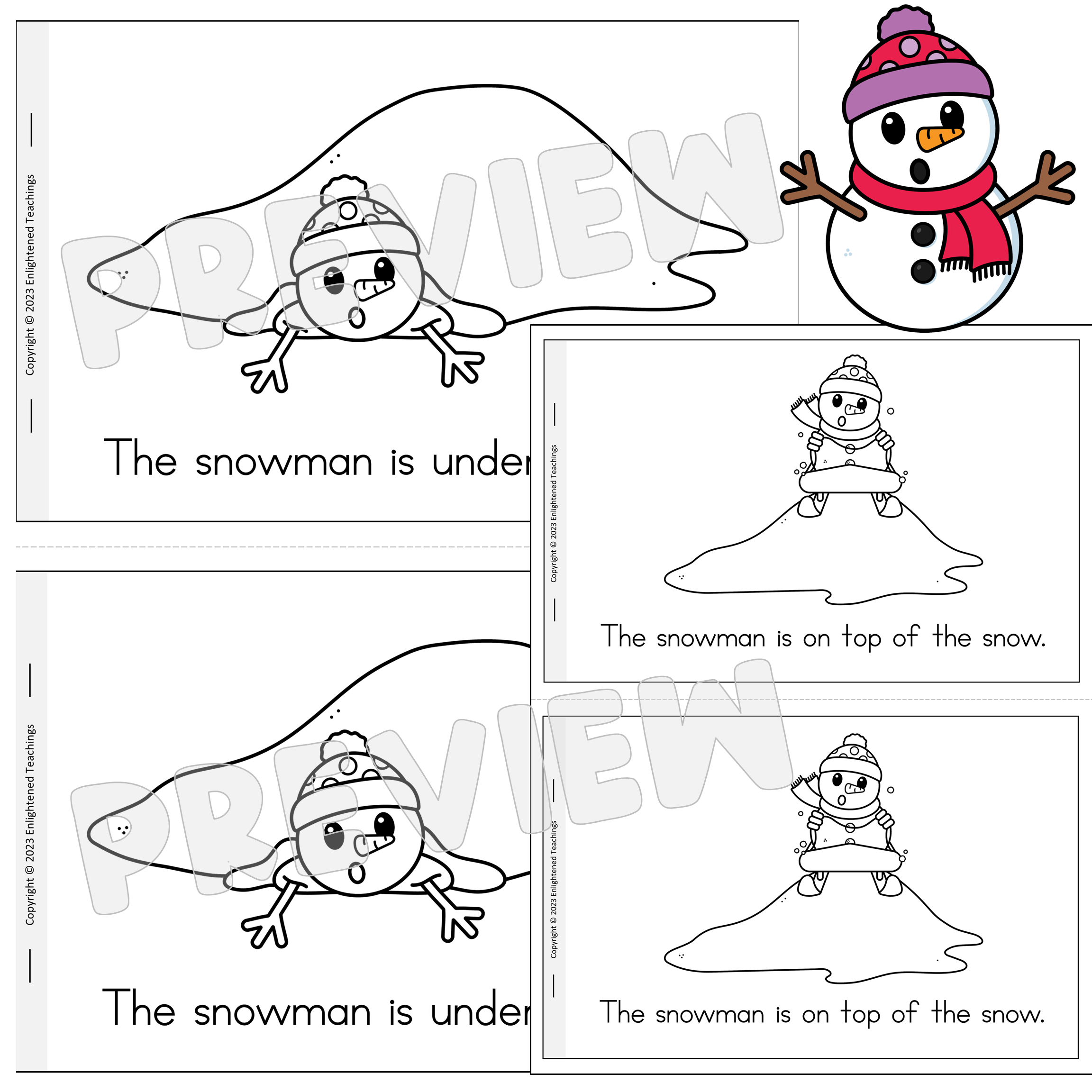 Snowman Prepositions Emergent Reader Reference Guide Winter ...