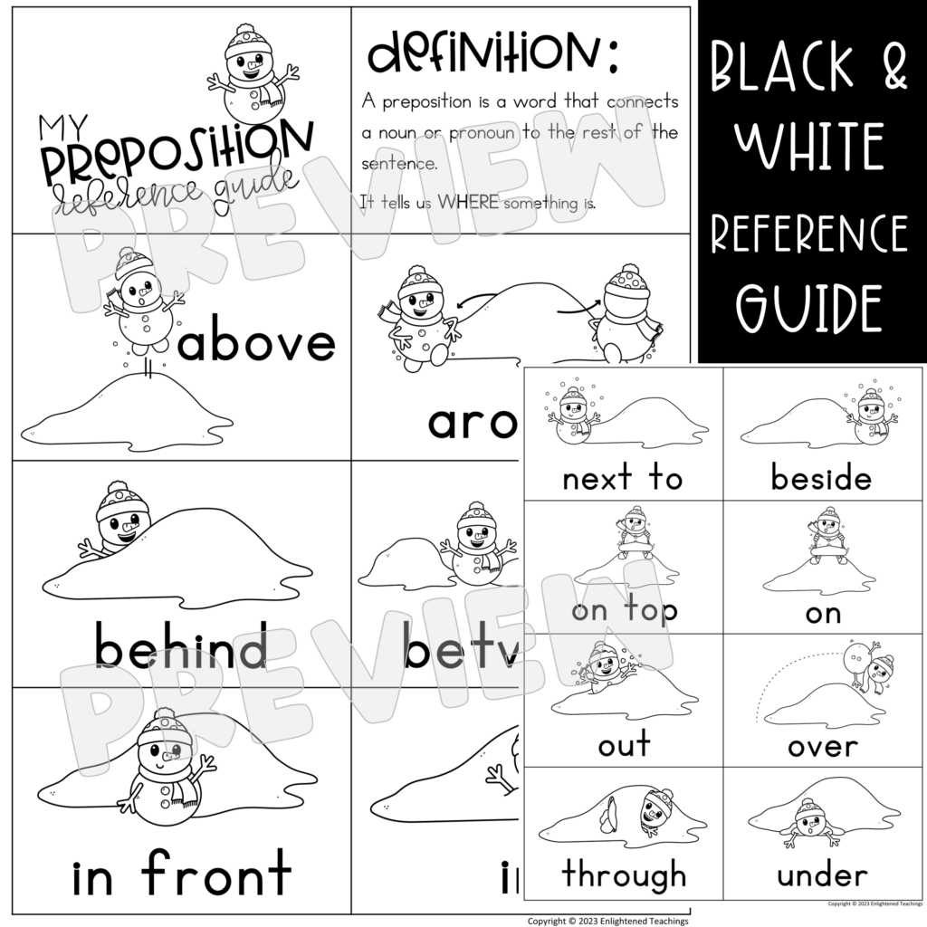 Snowman Prepositions Emergent Reader Reference Guide Winter ...