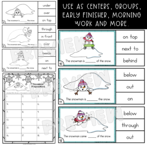 Snowman Prepositions Clip Cards Task Cards Positional Words Winter ...
