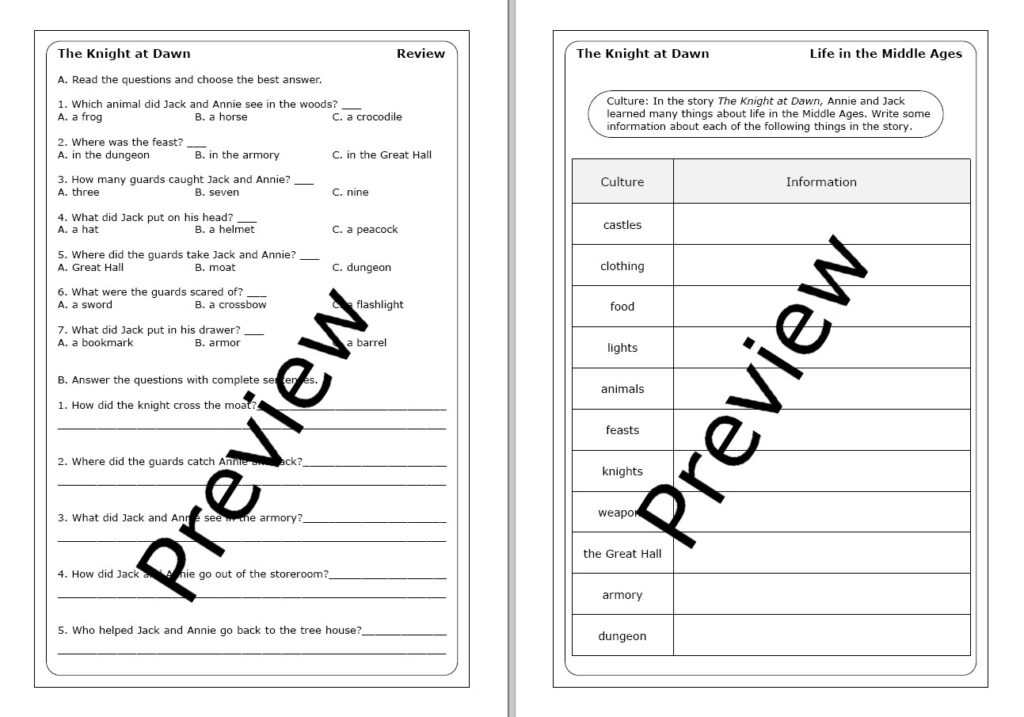 Magic Tree House "The Knight at Dawn" worksheets | Made By Teachers