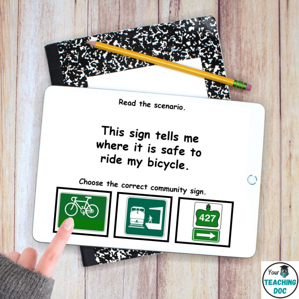 Community Signs Functional Life Skills Literacy PLUS Task Cards Level 3 ...