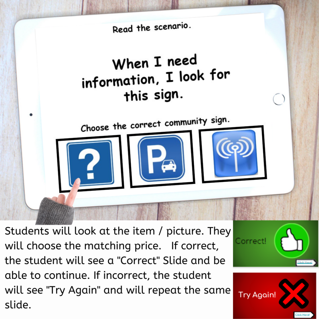 Community Signs Functional Life Skills Literacy PLUS Task Cards Level 3 ...