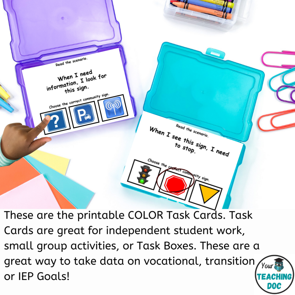 Community Signs Functional Life Skills Literacy PLUS Task Cards Level 3 ...