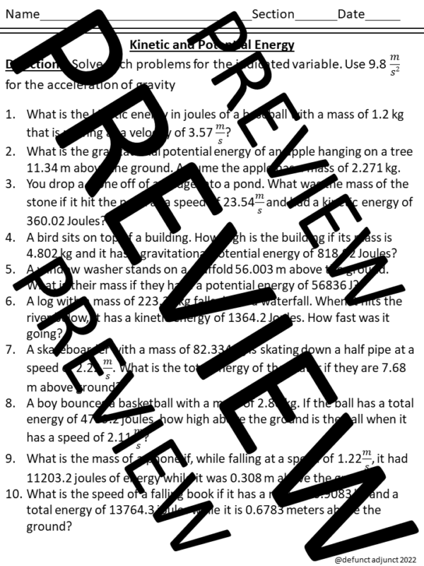 Calculating Kinetic Energy, Potential Energy, and Total Energy ...