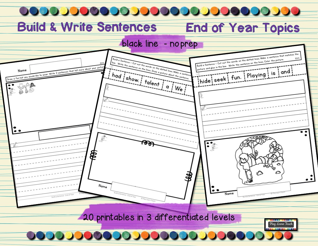 Sentence Writing | End of Year Scrambled Sentences | Made By Teachers