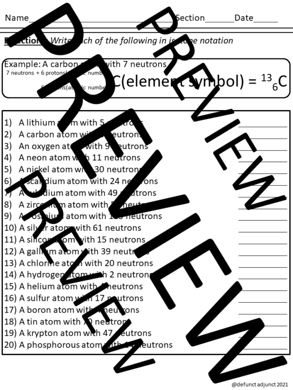 Isotope Notation Chemistry Worksheet 20 Problems With Answers | Made By ...