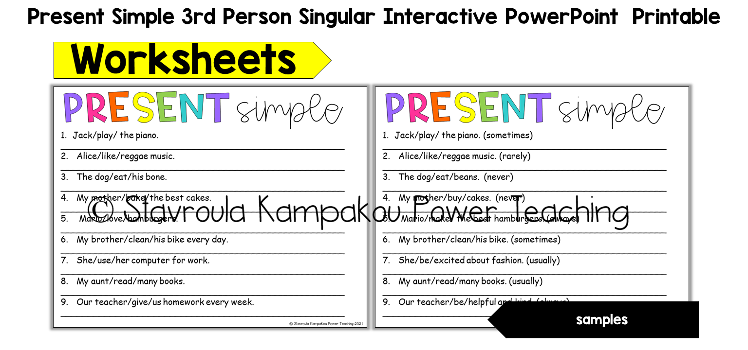 Present Simple 3rd Person Singular Interactive PowerPoint Printable ...