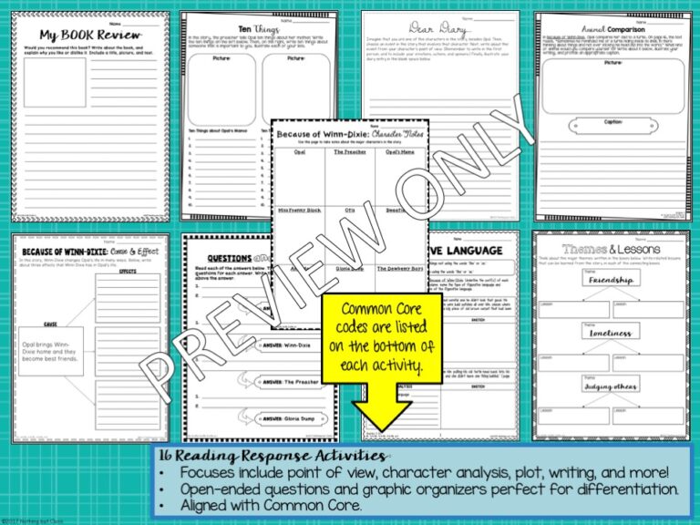 Because of Winn-Dixie Novel Study Unit | Comprehension and Vocabulary ...