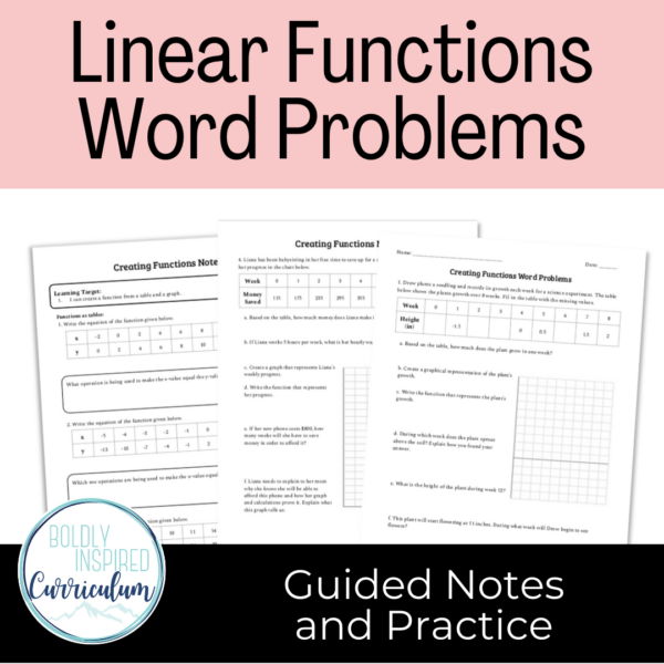 Linear Functions Guided Notes with Word Problems | Made By Teachers
