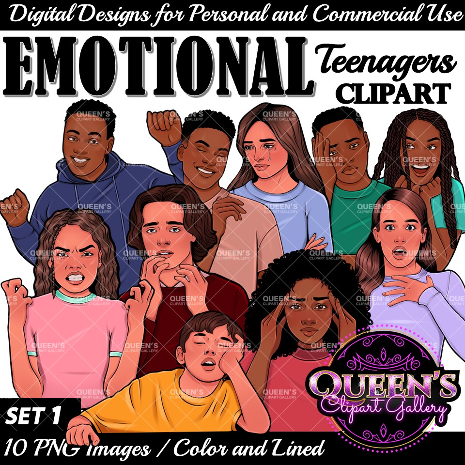 Emotional Teenagers Clipart BUNDLE, Teen Emotions Clipart, Teenagers ...
