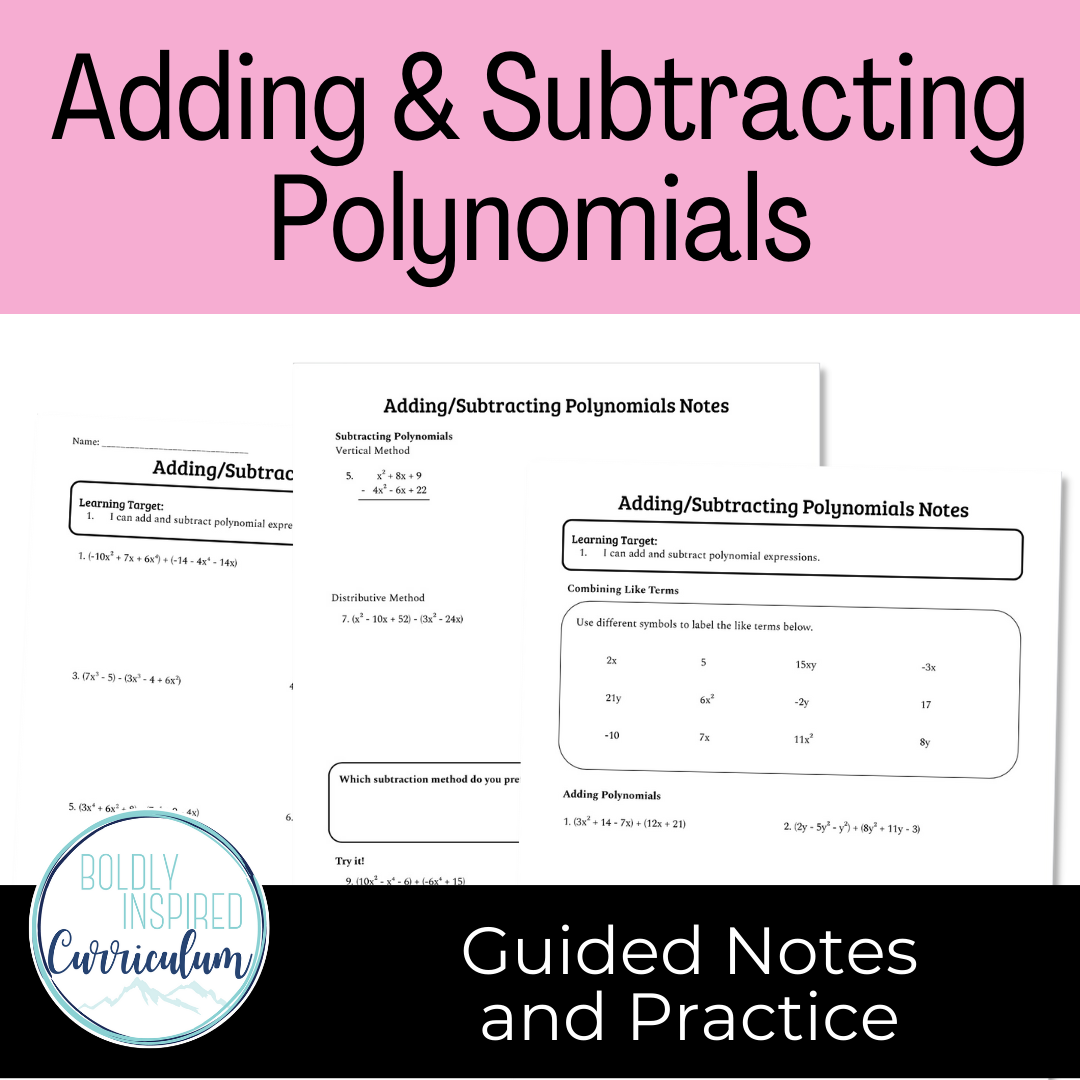 Adding And Subtracting Polynomials Guided Notes And Worksheets Made