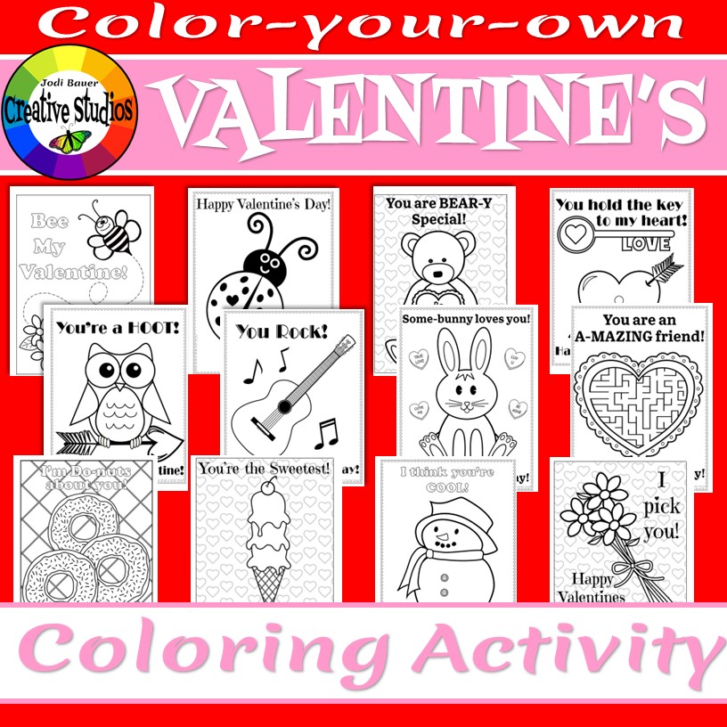 Color-your-own Valentines Activity - Jodi Bauer Creative Studios | Made ...