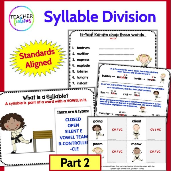 6 SYLLABLES TYPES Games & Activities SYLLABLE DIVISION Karate Themed ...