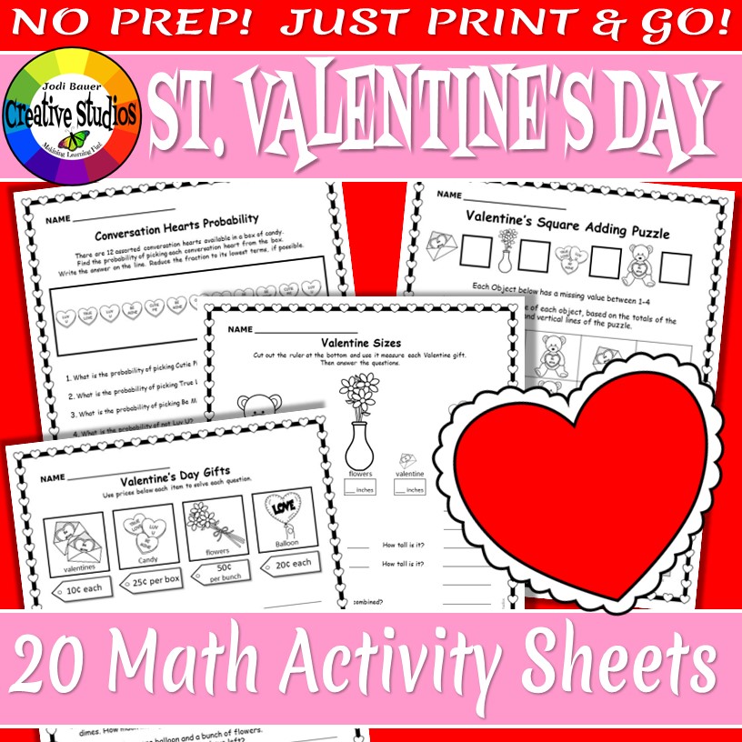 St. Valentine's Day Math Activity Sheets - No Prep! | Made By Teachers