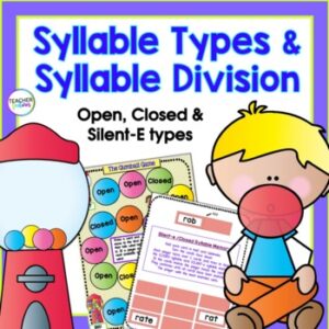 6 SYLLABLE TYPES & SYLLABLE DIVISION GAMES Open & Closed Syllables plus ...