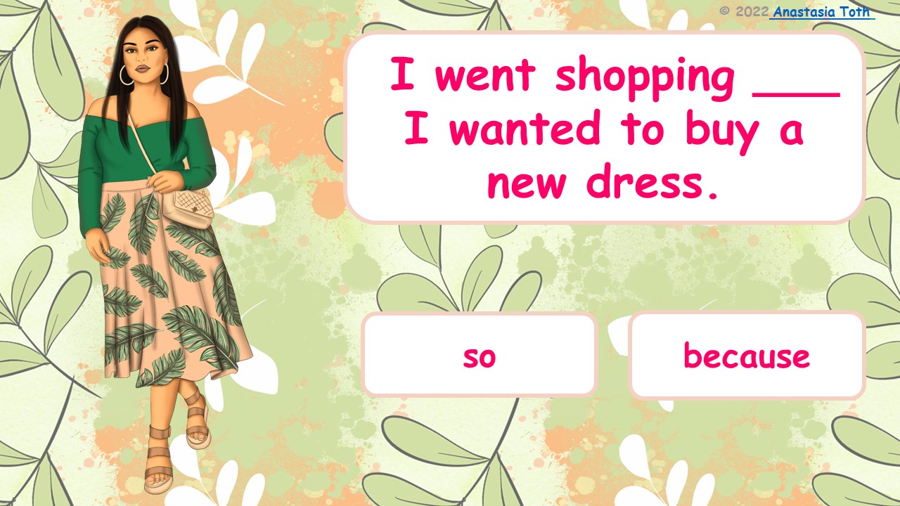 SO or BECAUSE conjunctions ESL interactive grammar quiz game activities ...