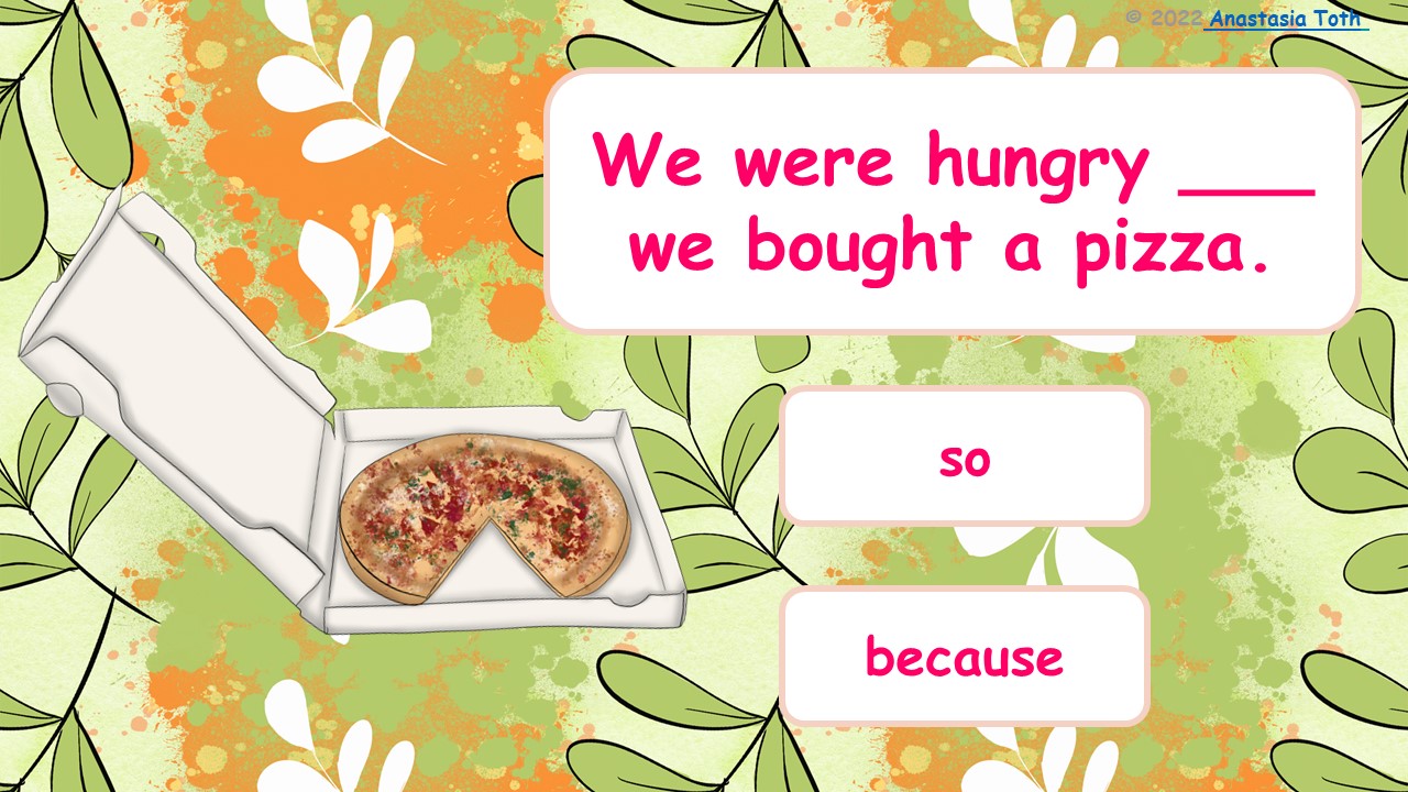 SO or BECAUSE conjunctions ESL interactive grammar quiz game activities ...