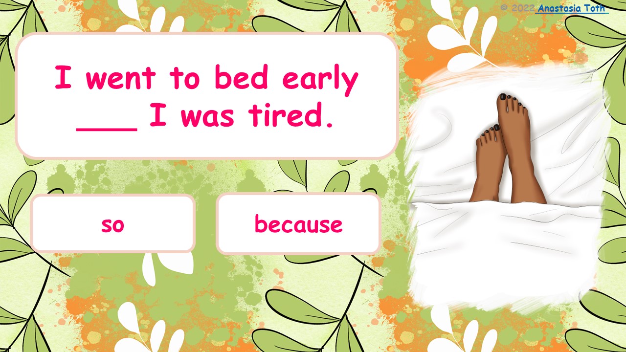 SO or BECAUSE conjunctions ESL interactive grammar quiz game activities ...