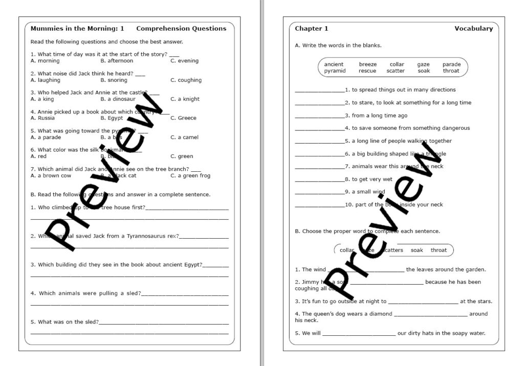 Magic Tree House "Mummies in the Morning" worksheets | Made By Teachers