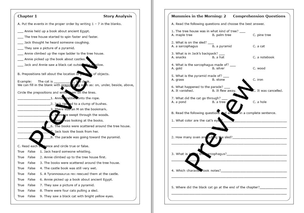 Magic Tree House "Mummies in the Morning" worksheets | Made By Teachers