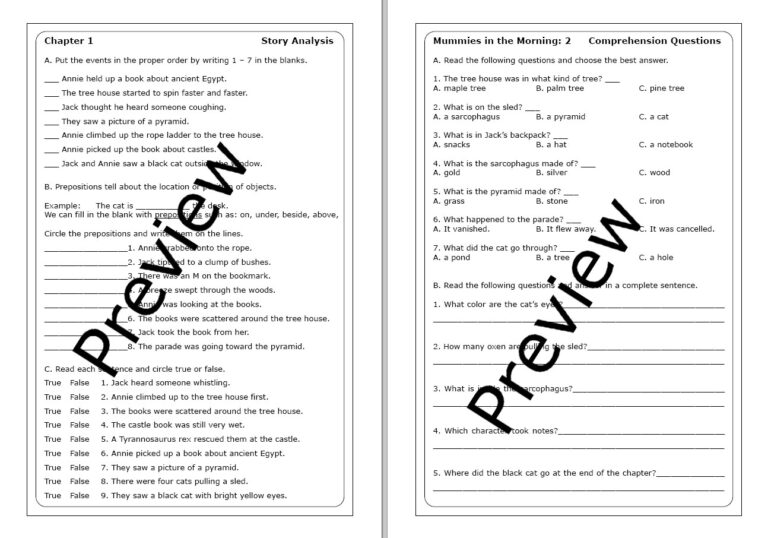 Magic Tree House "Mummies in the Morning" worksheets - Made By Teachers