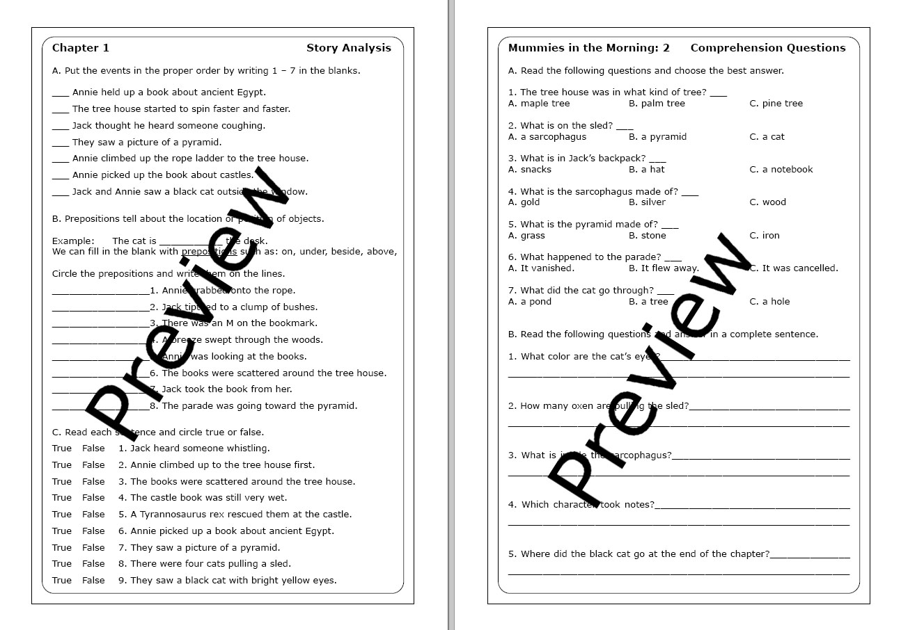 Magic Tree House "Mummies in the Morning" worksheets | Made By Teachers