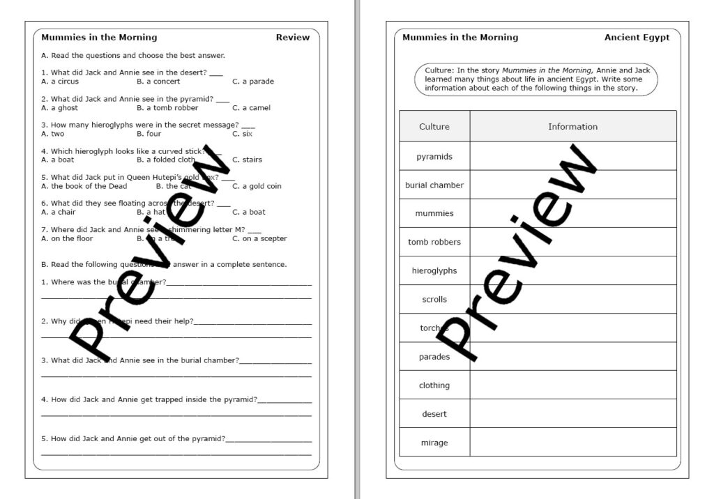 Magic Tree House "Mummies in the Morning" worksheets | Made By Teachers