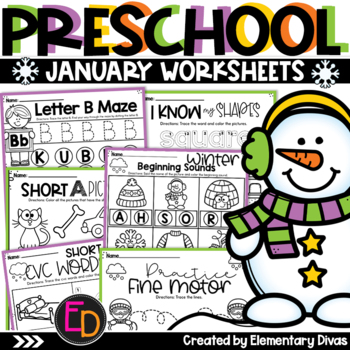 JANUARY Winter Preschool NO Prep Packet | Made By Teachers