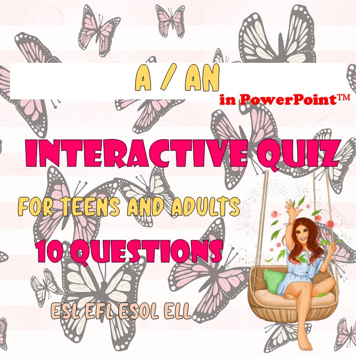 ESL EFL a or an articles grammar game quiz test for adults/teens | Made ...