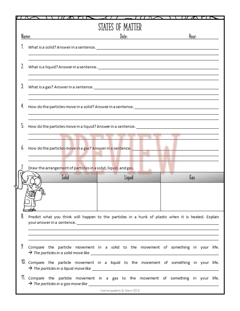 States of Matter Worksheet: Solids, Liquids, and Gases | Made By Teachers