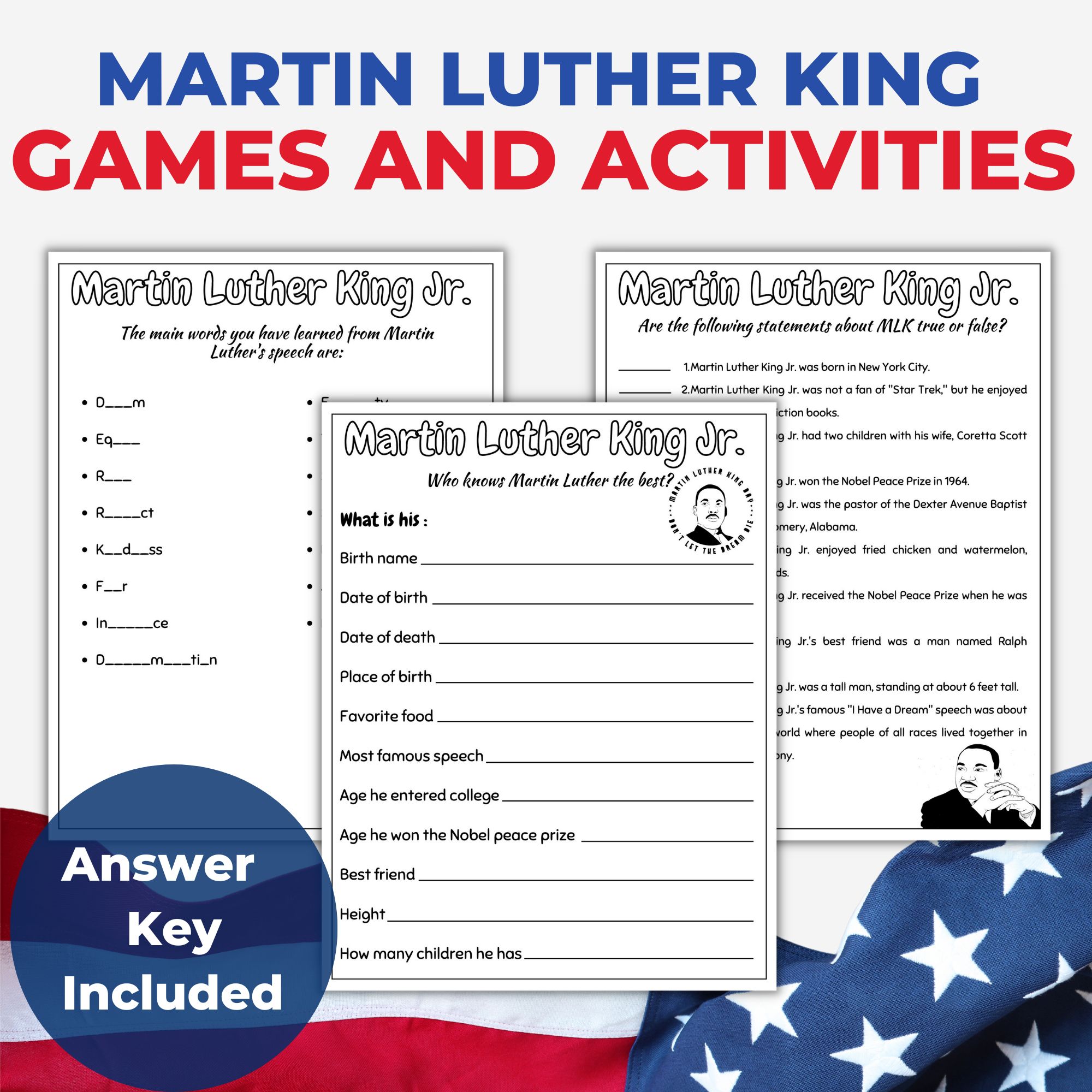 Martin Luther King JR No Prep Games & Activities | black history month ...