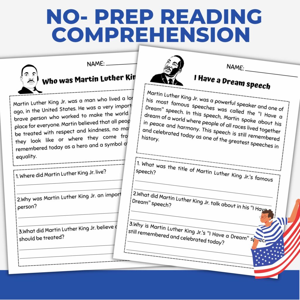 Martin Luther King Jr No prep Reading Comprehension | black history ...