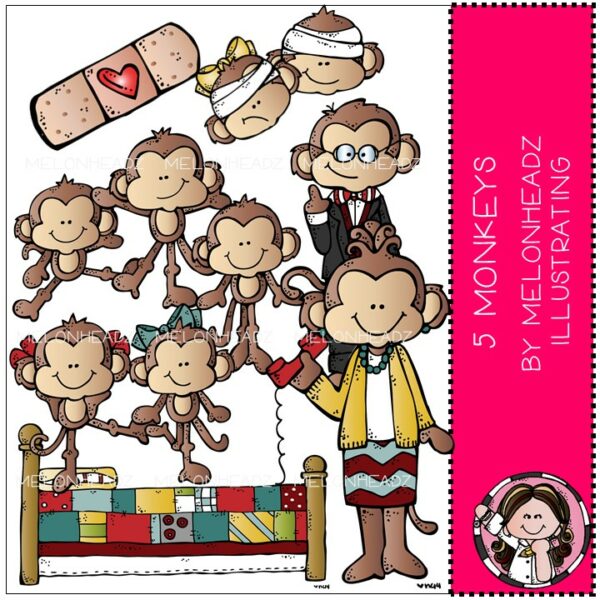 Five Little Monkeys clipart COMBO PACK by Melonheadz | Made By Teachers