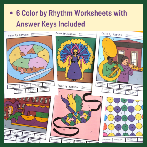 Mardi Gras Themed Color by Rhythm Worksheets | Made By Teachers
