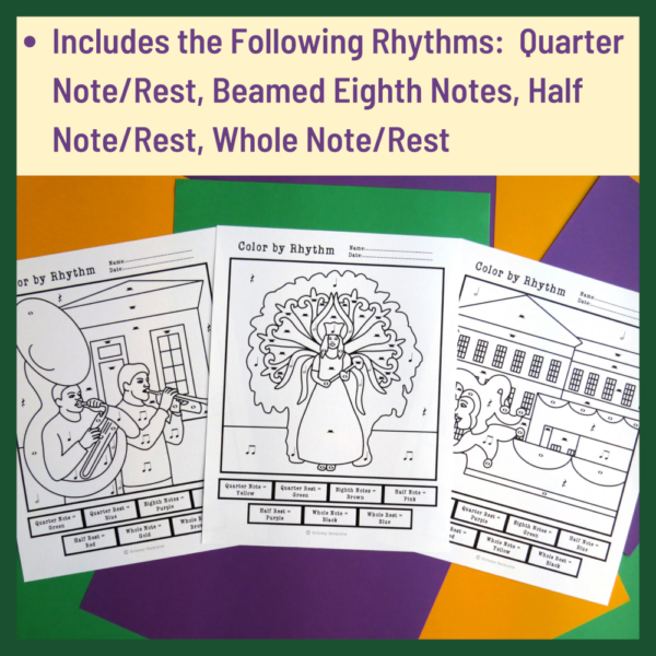 Mardi Gras Themed Color by Rhythm Worksheets | Made By Teachers