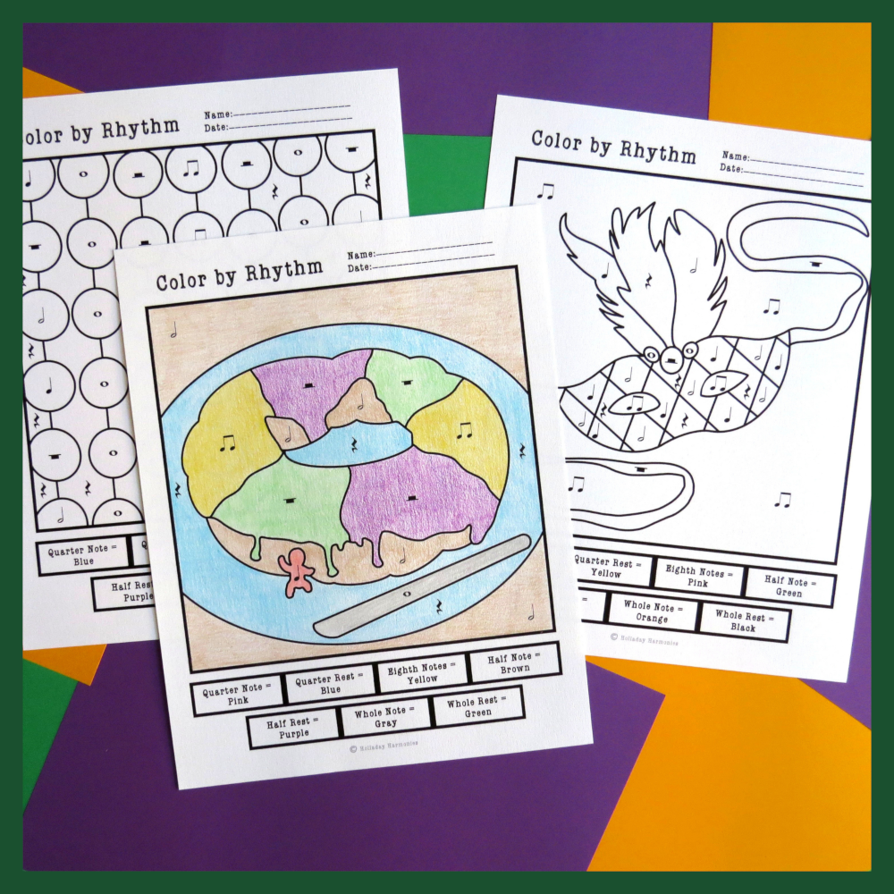 Mardi Gras Themed Color by Rhythm Worksheets | Made By Teachers