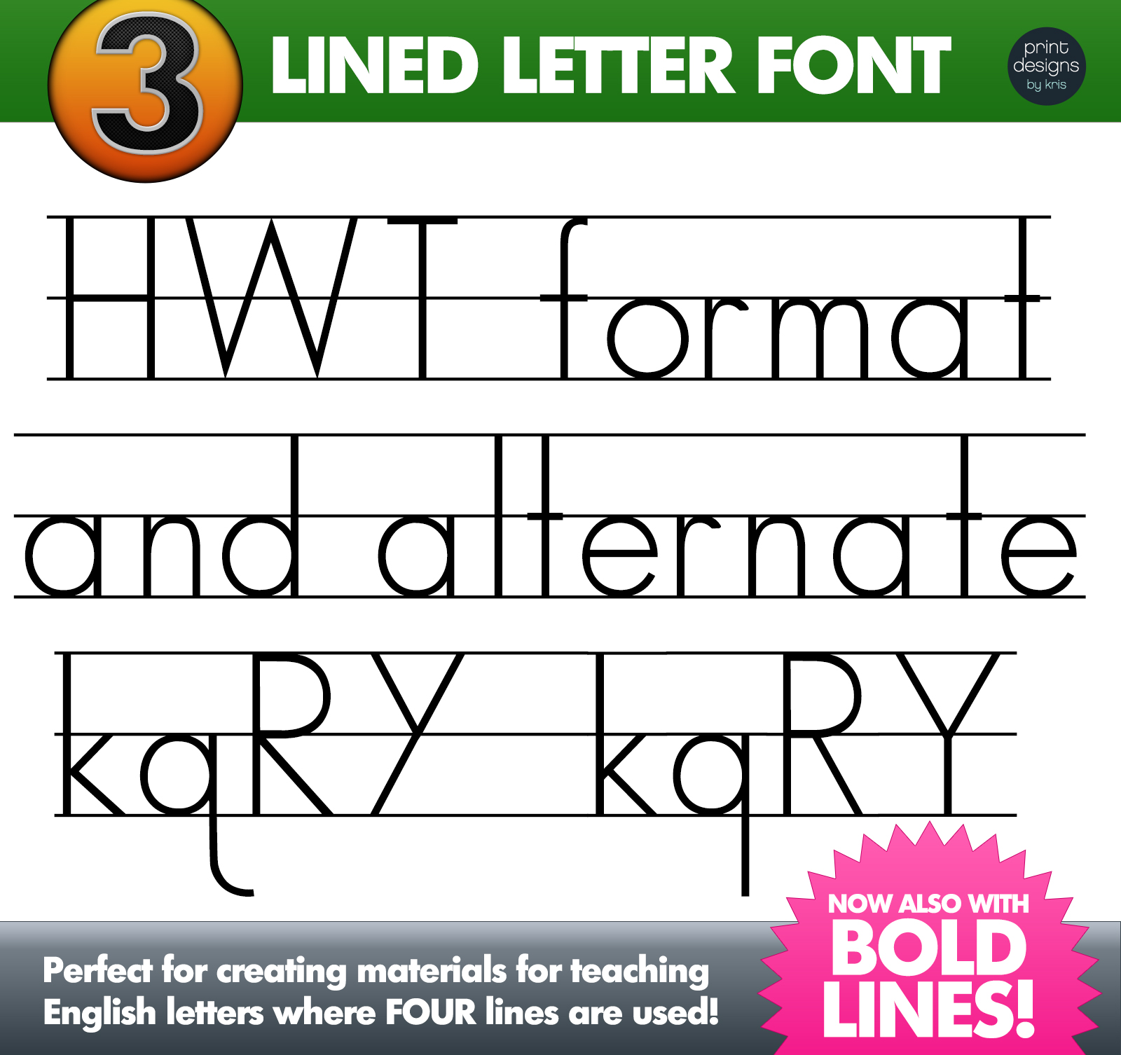 THREE Lines Alphabet Letter Tracing Font - Teach Letter Formation ...