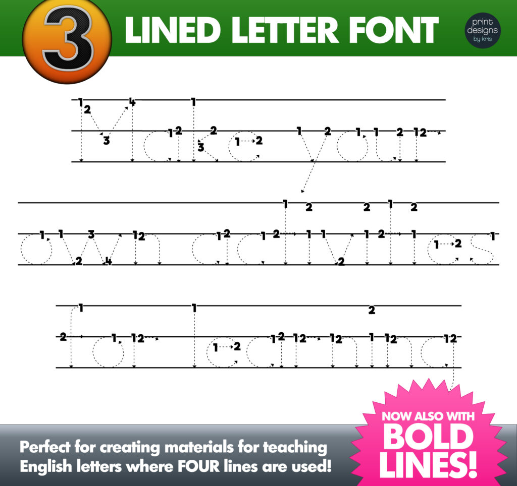 THREE Lines Alphabet Letter Tracing Font - Teach Letter Formation ...