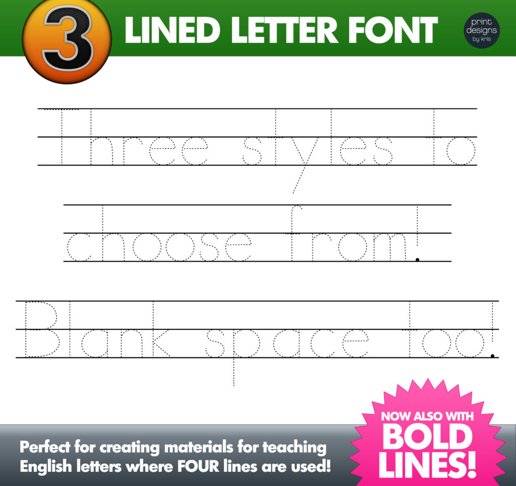 THREE Lines Alphabet Letter Tracing Font - Teach Letter Formation ...