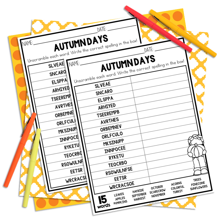 Autumn Days Word Scramble | Made By Teachers