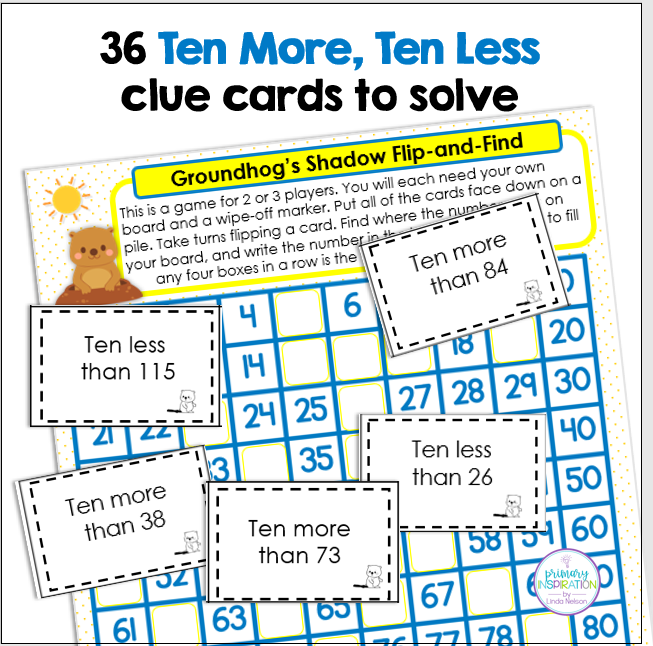 Groundhog Day 120 Chart Math Game and Printable - Ten More Ten Less ...