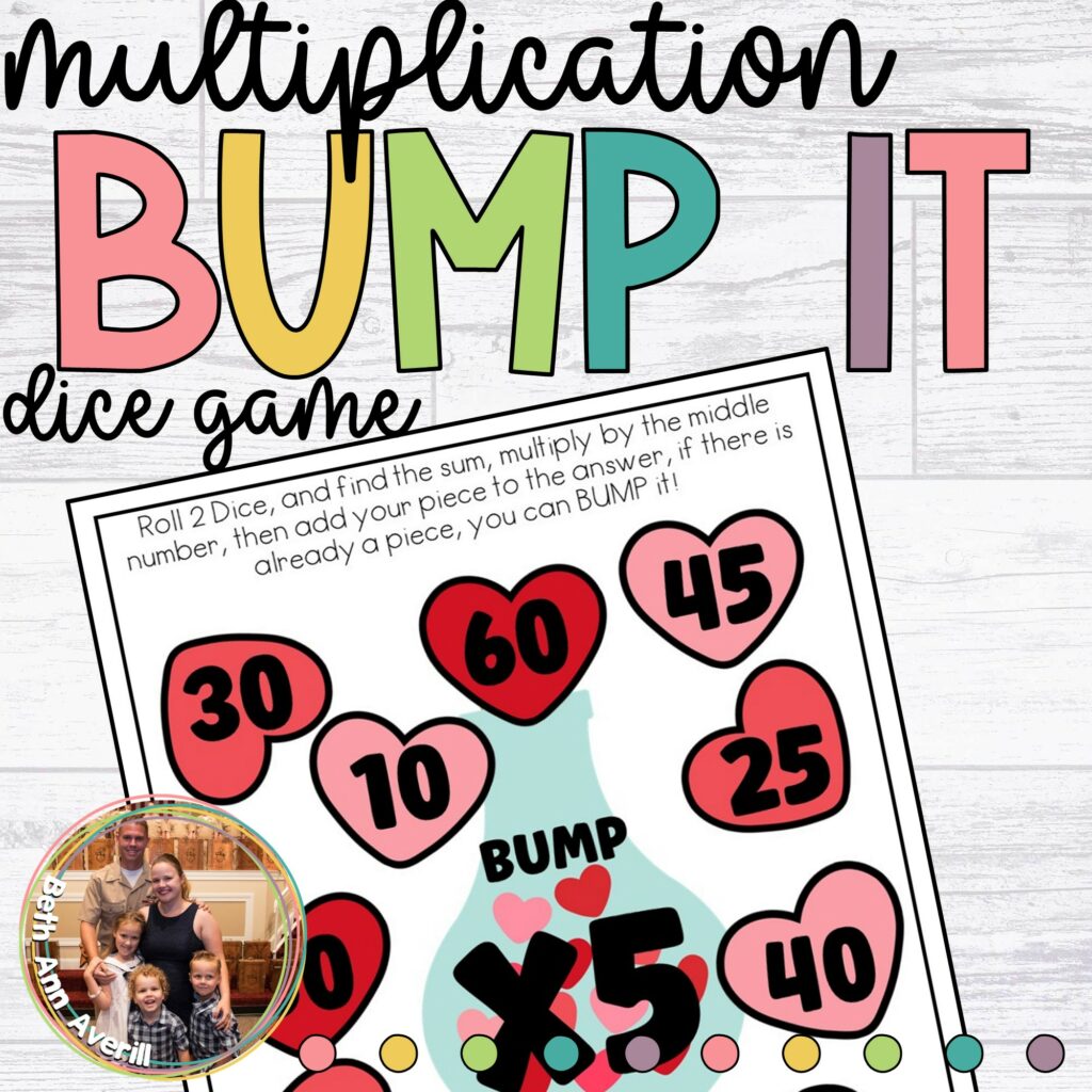 Multiplication Bump Game Math Dice Valentine's Day | Made By Teachers