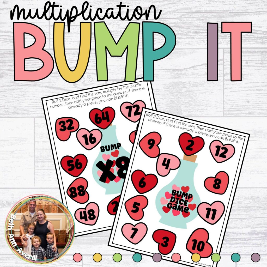 Multiplication Bump Game Math Dice Valentine's Day | Made By Teachers